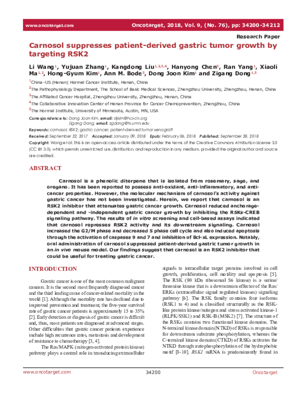(PDF) Carnosol suppresses patient-derived gastric tumor growth by ...