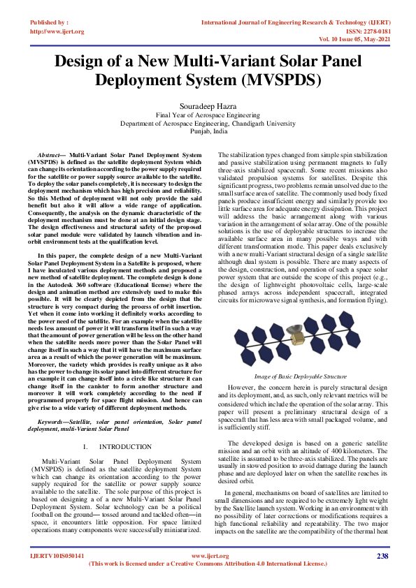 (PDF) Design of a New Multi-Variant Solar Panel Deployment System (MVSPDS)
