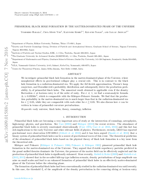 (PDF) Primordial Black Hole Formation in the Matter-Dominated Phase of ...