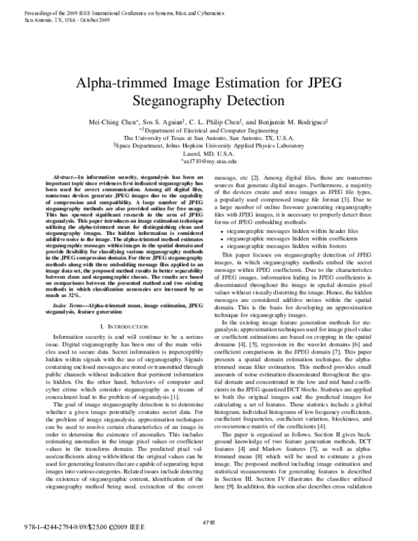 (PDF) Alpha-trimmed image estimation for JPEG steganography detection