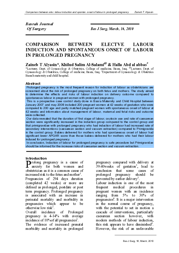 (PDF) Comparison Between Electve Labour Induction and Spontaneous Onset ...