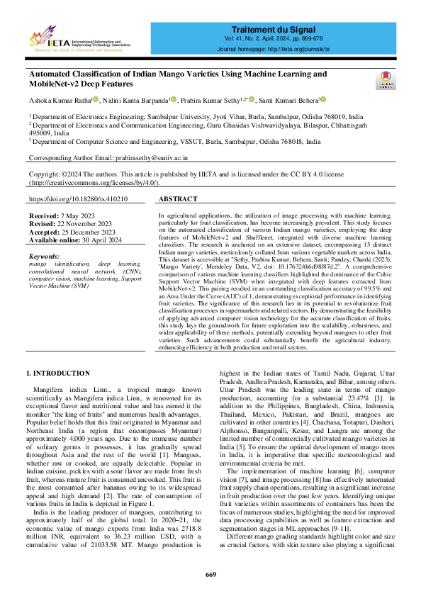 (PDF) Automated Classification of Indian Mango Varieties Using Machine Learning and MobileNet-v2 ...