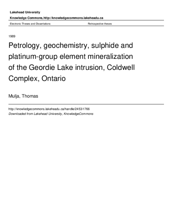 (PDF) Petrology, geochemistry, sulphide and platinum-group element ...