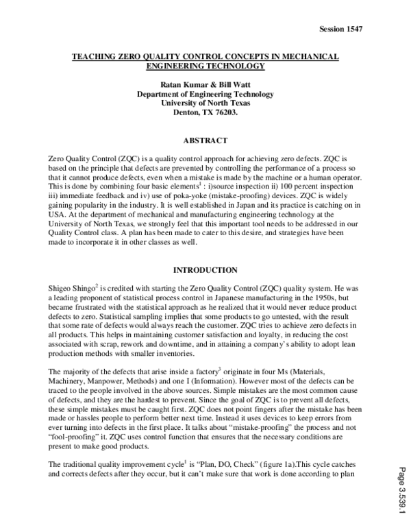 (PDF) Teaching Zero Quality Control Concepts In Mechanical Engineering ...