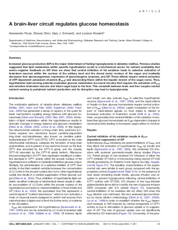 (PDF) A brain-liver circuit regulates glucose homeostasis