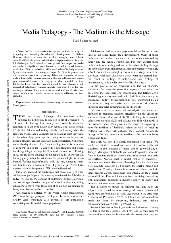 (PDF) Media pedagogy - The medium is the message