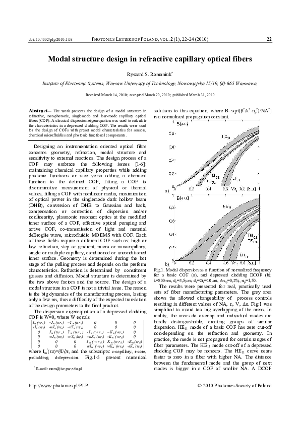 (PDF) Modal structure design in refractive capillary optical fibers