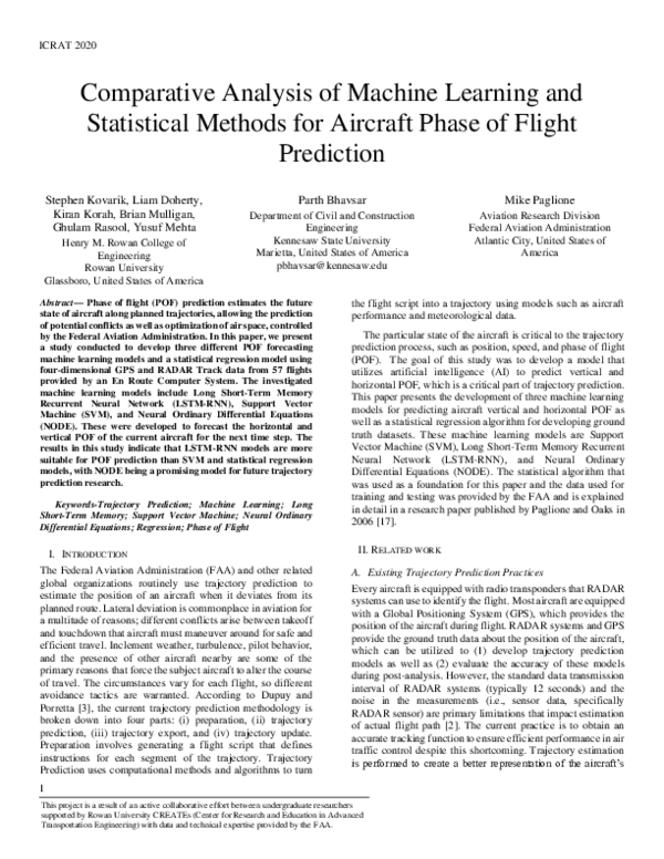 (PDF) Comparative Analysis of Machine Learning and Statistical Methods for Aircraft Phase of ...