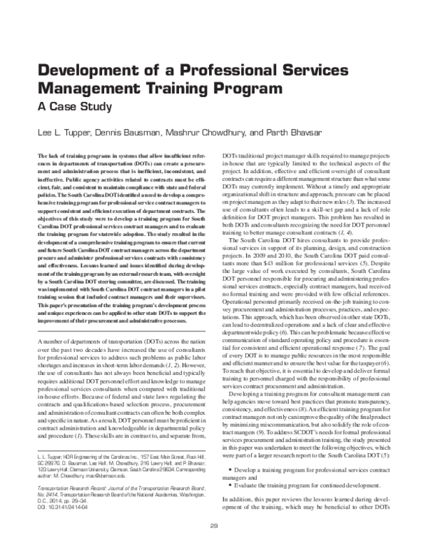 (PDF) Development of a Professional Services Management Training ...
