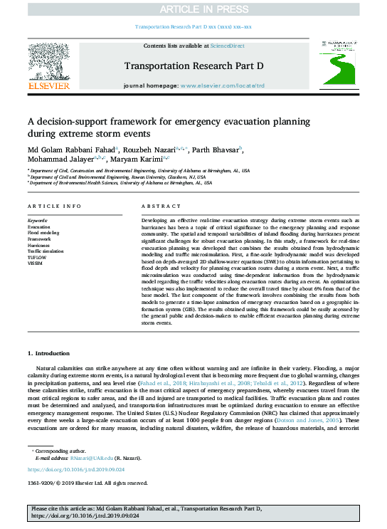 (PDF) A decision-support framework for emergency evacuation planning ...