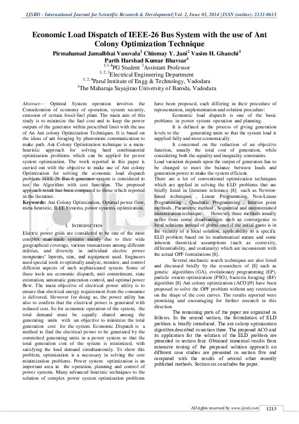 (PDF) Economic Load Dispatch of IEEE-26 Bus System with the use of Ant Colony Optimization Technique