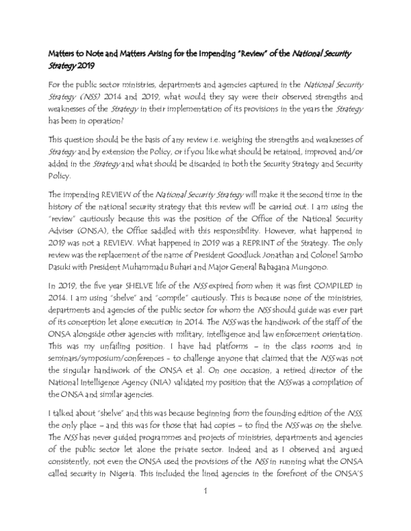 (PDF) Matters to Note and Matters Arising for the Impending "Review" of ...