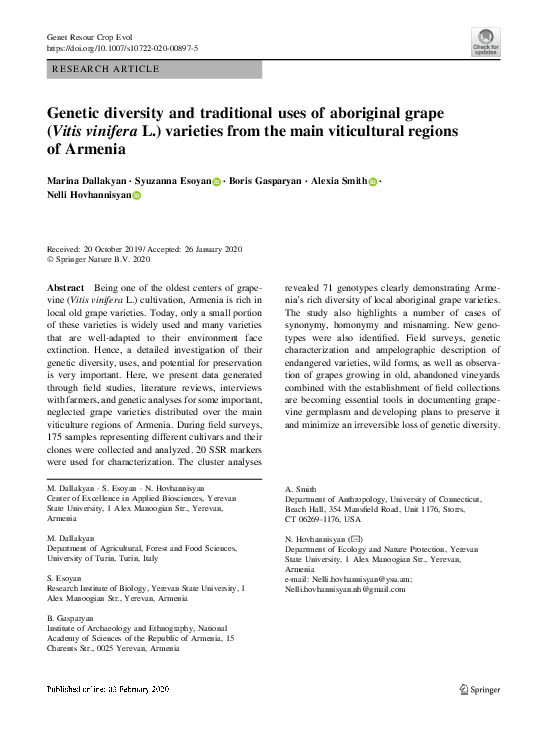 (PDF) Genetic diversity and traditional uses of aboriginal grape (Vitis vinifera L.) varieties ...