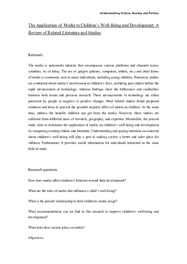 (PDF) The Application of Media to Children's Well-Being and Development ...
