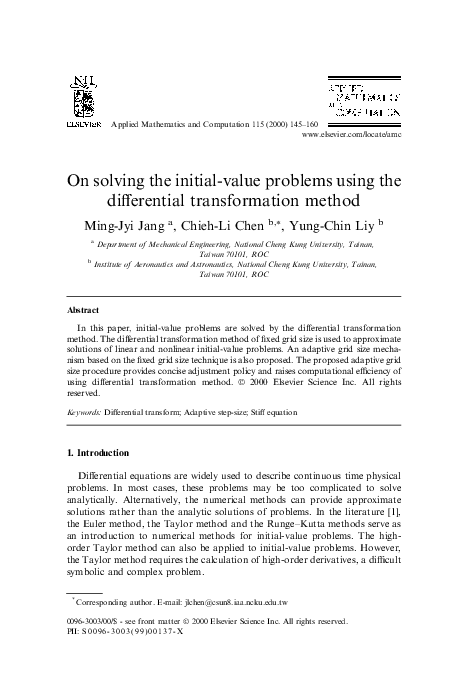 (PDF) On solving the initial-value problems using the differential transformation method | Chieh ...