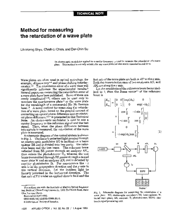 (PDF) Method for measuring the retardation of a wave plate