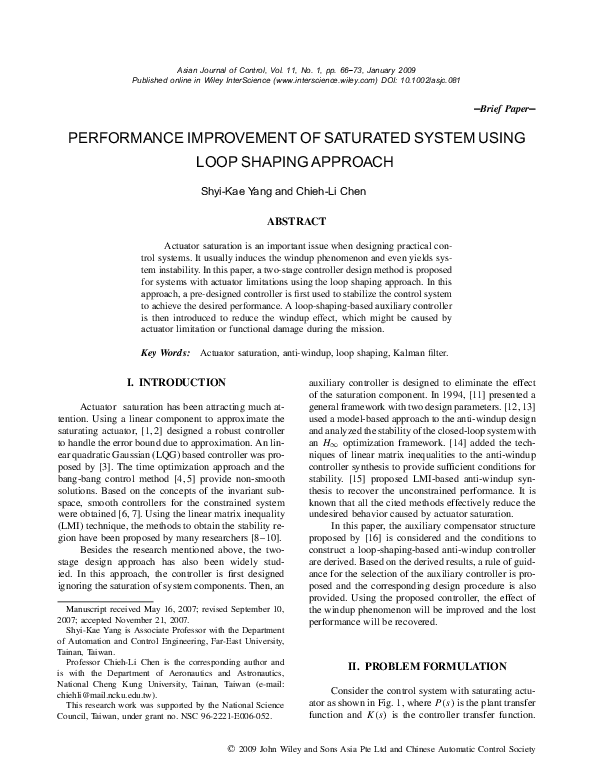 (PDF) Performance improvement of saturated system using loop shaping ...