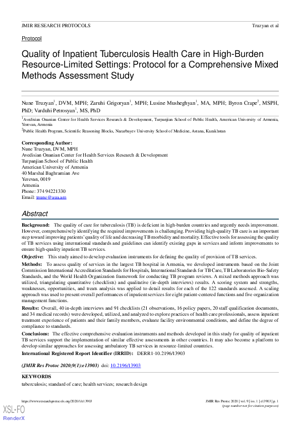 (PDF) Quality of Inpatient Tuberculosis Health Care in High-Burden Resource-Limited Settings ...