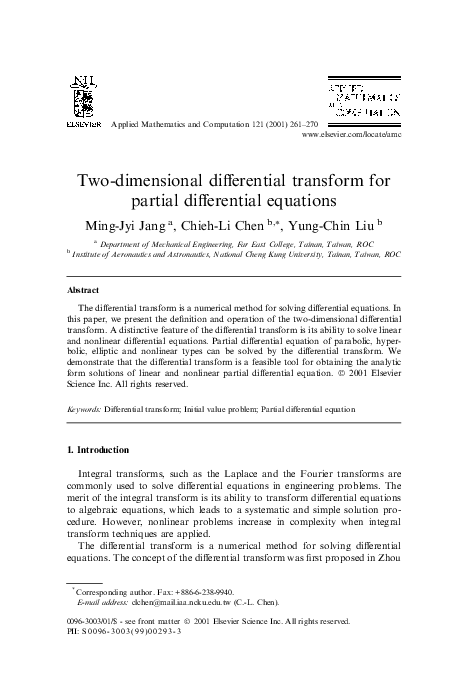 (PDF) Two-dimensional differential transform for partial differential equations