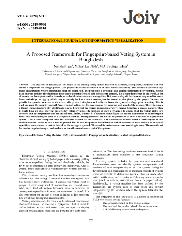 (PDF) Fingerprint Voting System Framework for Bangladesh