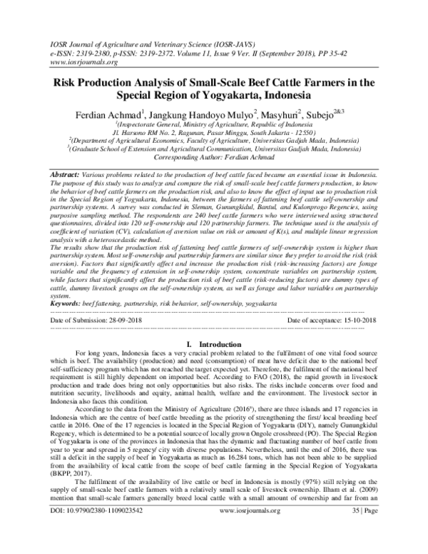 (PDF) Risk Production Analysis of Small-Scale Beef Cattle Farmers in ...