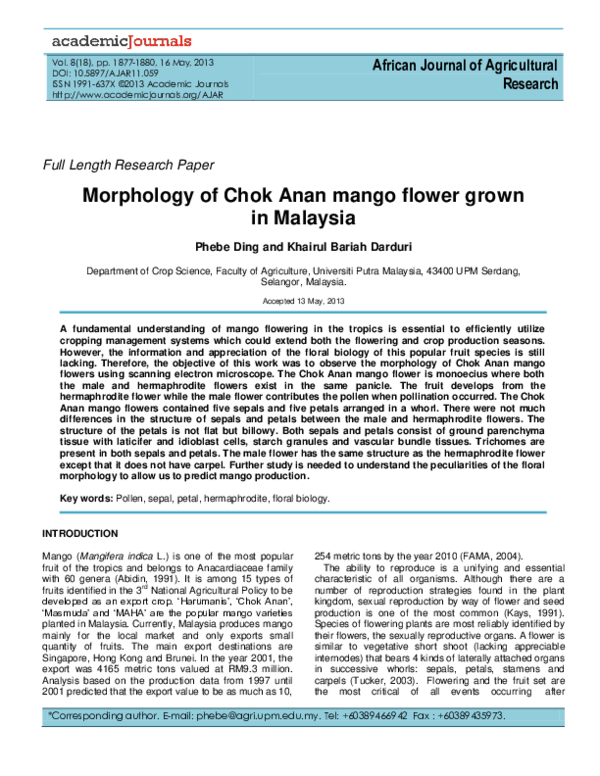 (PDF) Morphology of Chok Anan mango flower grown in Malaysia