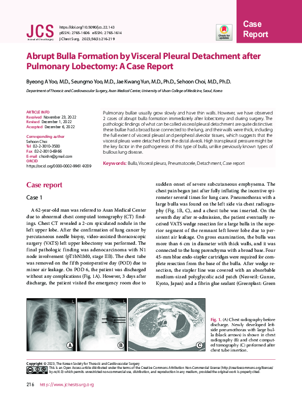 (PDF) Abrupt Bulla Formation by Visceral Pleural Detachment after ...