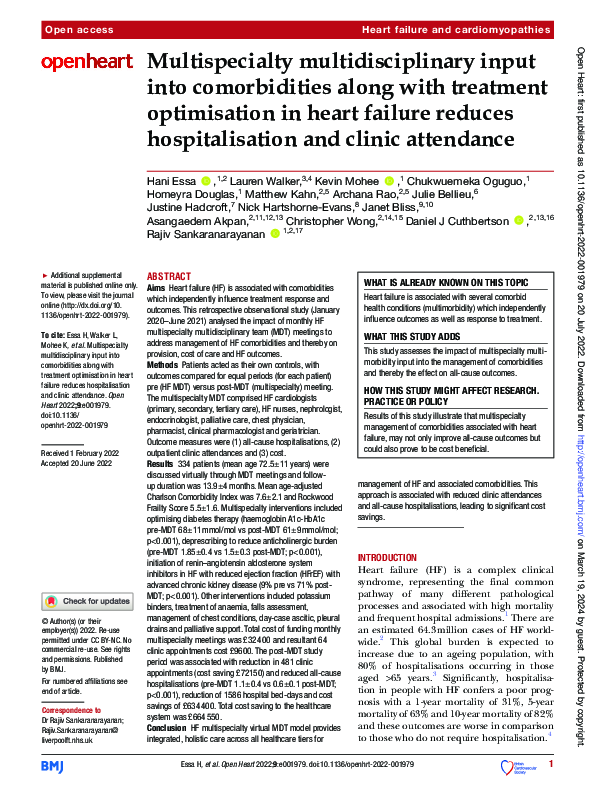 (PDF) Multispecialty multidisciplinary input into comorbidities along ...
