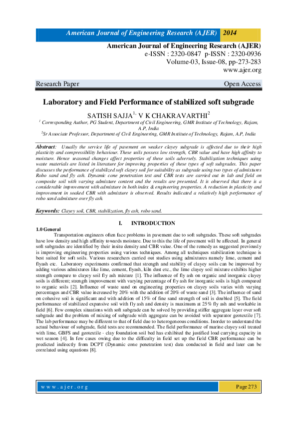 (PDF) Laboratory and Field Performance of stabilized soft subgrade