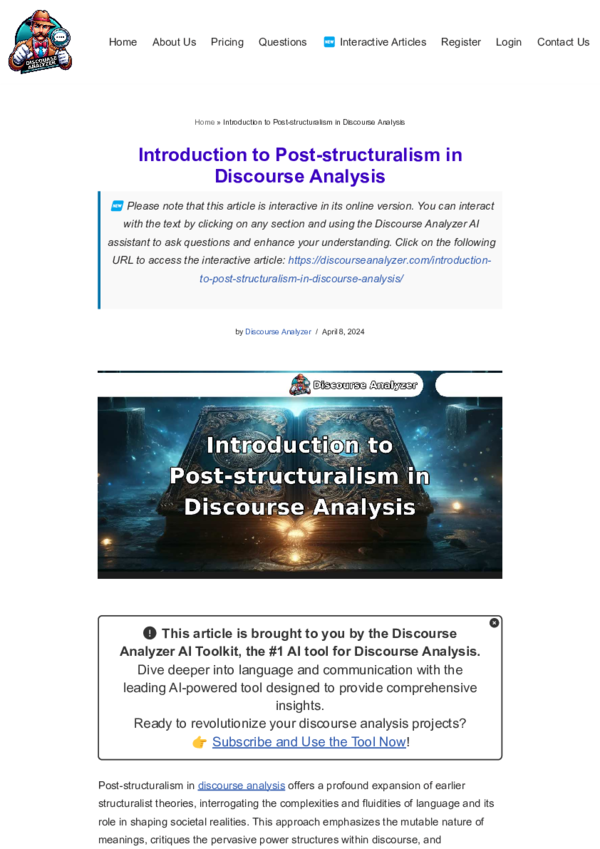 (PDF) Introduction to Post-structuralism in Discourse Analysis (PDF) Introduction to Post-structuralism in Discourse Analysis