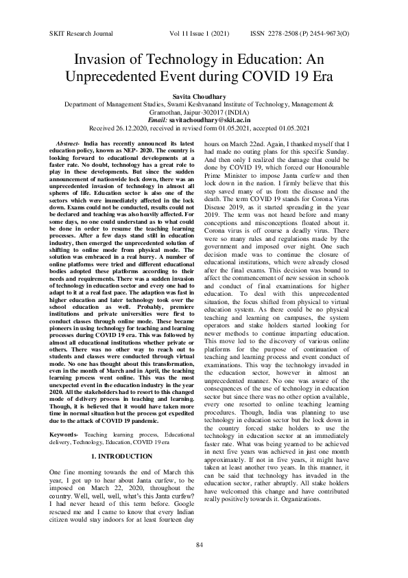 (PDF) Invasion of Technology in Education: An Unprecedented Event ...