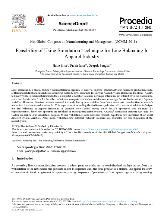 (PDF) Feasibility of Using Simulation Technique for Line Balancing In Apparel Industry