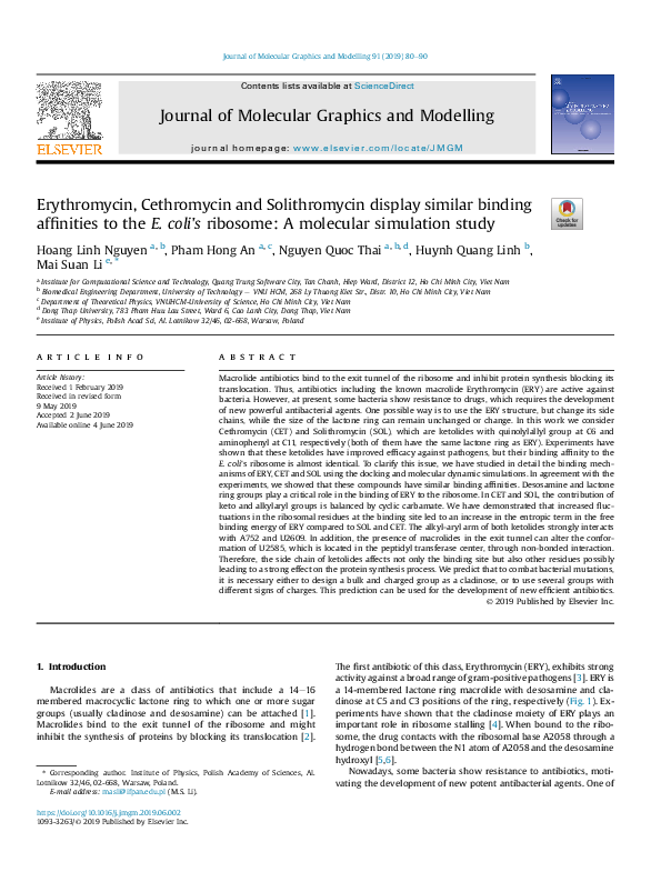 (PDF) Erythromycin, Cethromycin and Solithromycin display similar ...