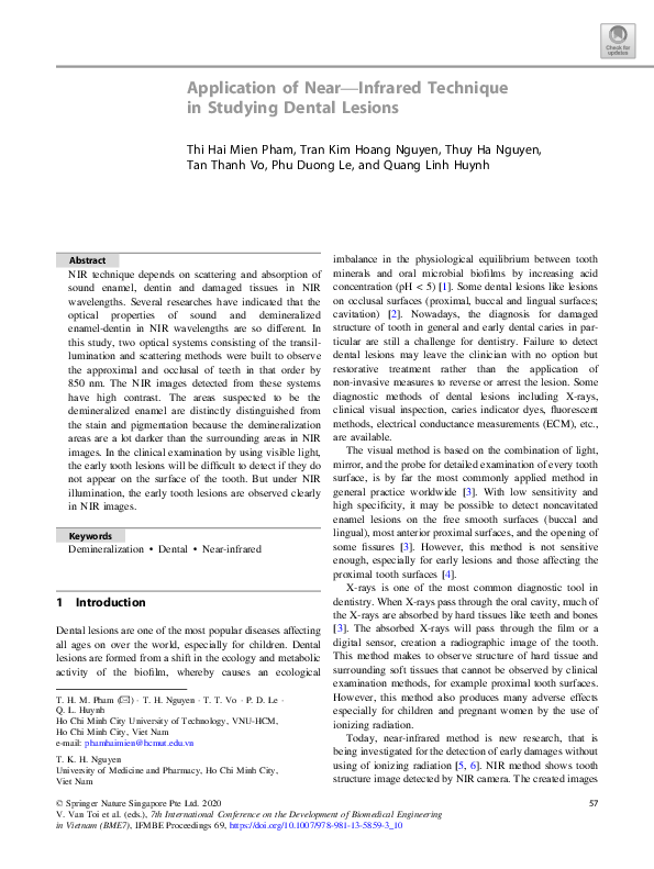 (PDF) Application of Near—Infrared Technique in Studying Dental Lesions