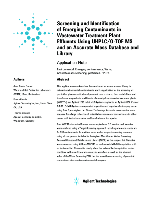 (PDF) Screening and Identification of Emerging Contaminants in Wastewater Treatment Plant ...