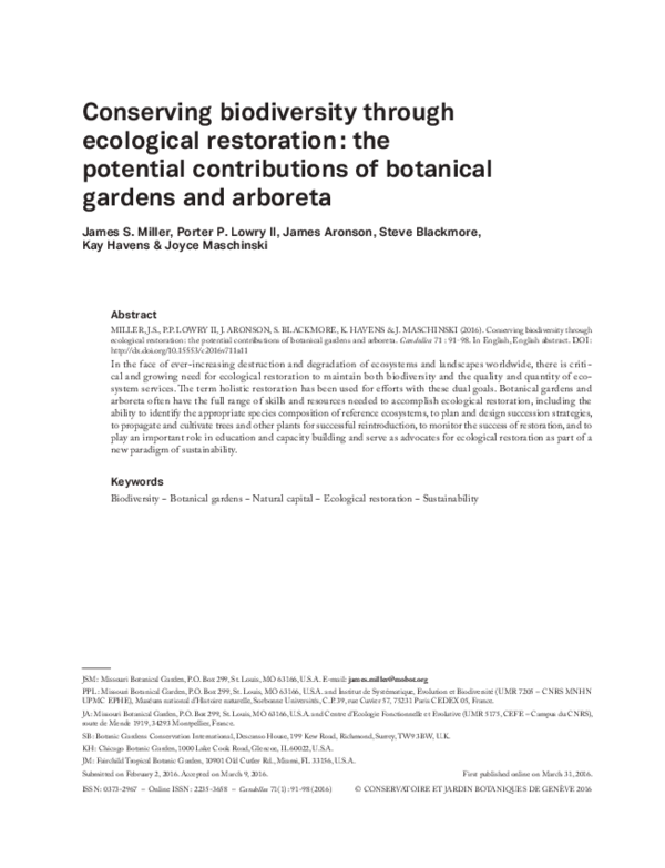 (PDF) Conserving Biodiversity through Ecological Restoration: The Potential Contributions of ...