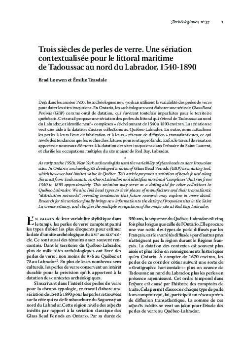 (PDF) Trois siècles de perles de verre. Une sériation contextualisée ...