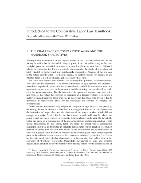 (PDF) Introduction to the Comparative Labor Law Handbook