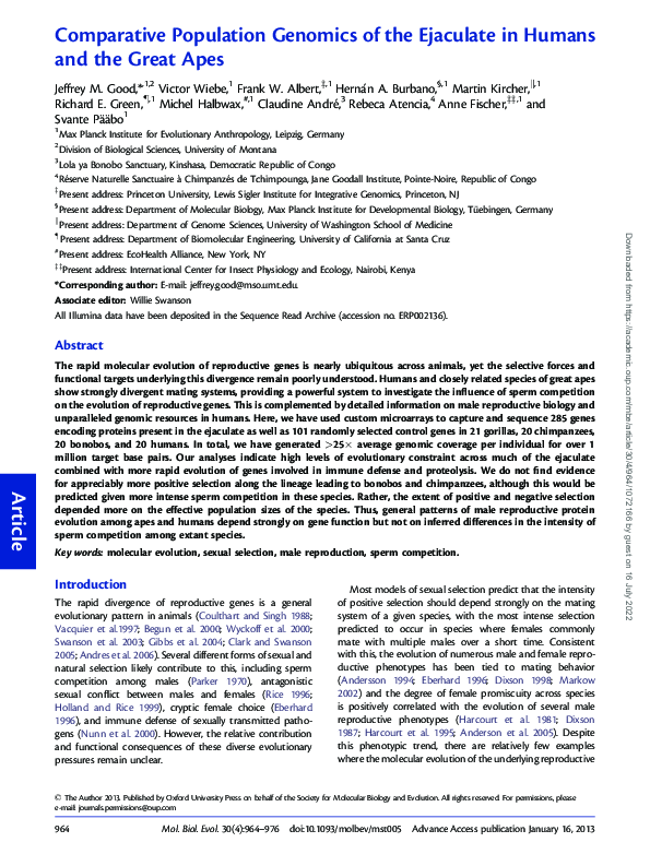 (PDF) Comparative Population Genomics of the Ejaculate in Humans and ...