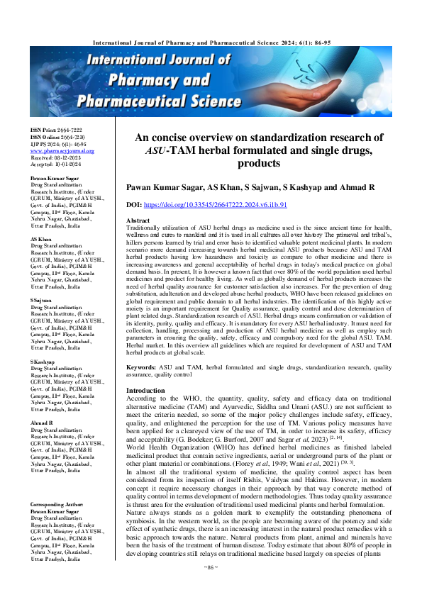 (PDF) An concise overview on standardization research of ASU-TAM herbal formulated and single ...