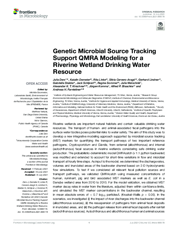 (PDF) Genetic Microbial Source Tracking Support QMRA Modeling for a Riverine Wetland Drinking ...