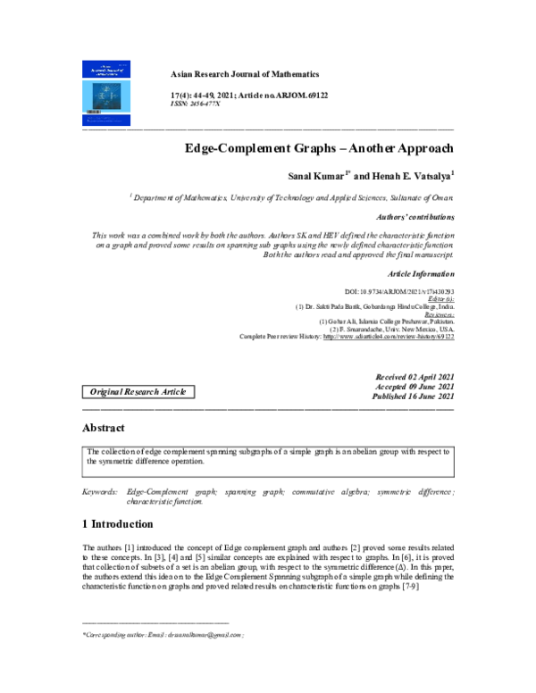 (PDF) Edge-Complement Graphs and Symmetric Difference Operations