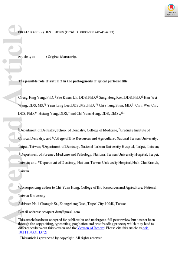 (PDF) The possible role of sirtuin 5 in the pathogenesis of apical ...