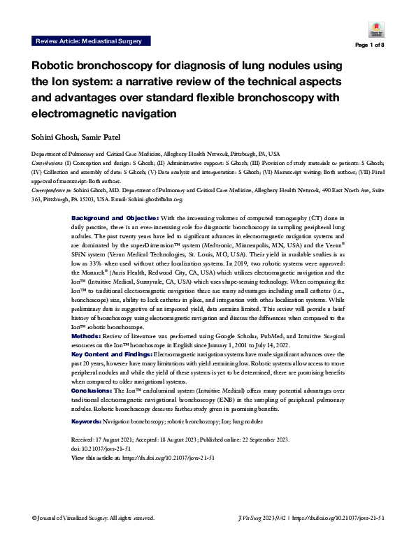 (PDF) Robotic bronchoscopy for diagnosis of lung nodules using the Ion system: a narrative ...