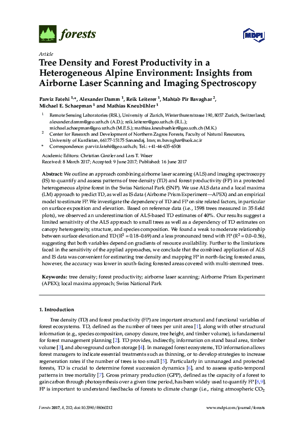 (PDF) Tree Density and Forest Productivity in a Heterogeneous Alpine Environment: Insights from ...