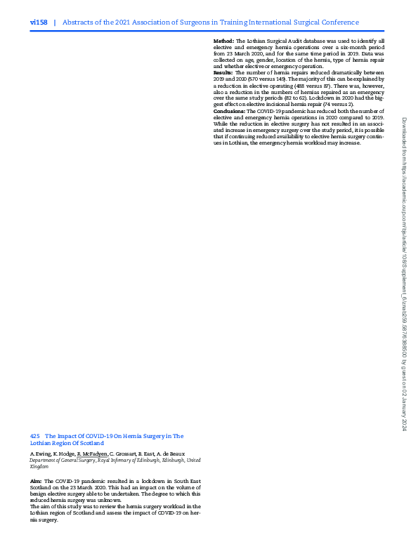 (PDF) 425 The Impact Of COVID-19 On Hernia Surgery in The Lothian ...
