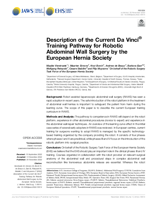 (PDF) Description of the Current Da Vinci® Training Pathway for Robotic ...