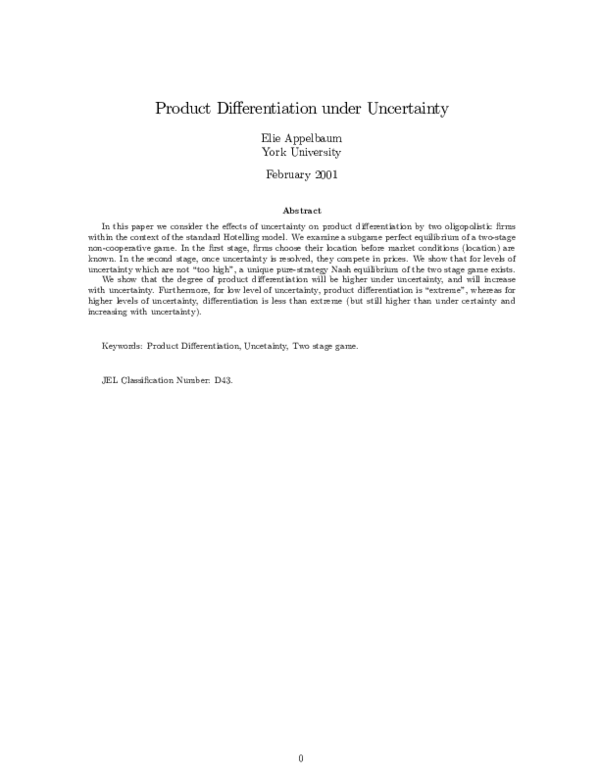 (PDF) Product Differentiation under Uncertainty