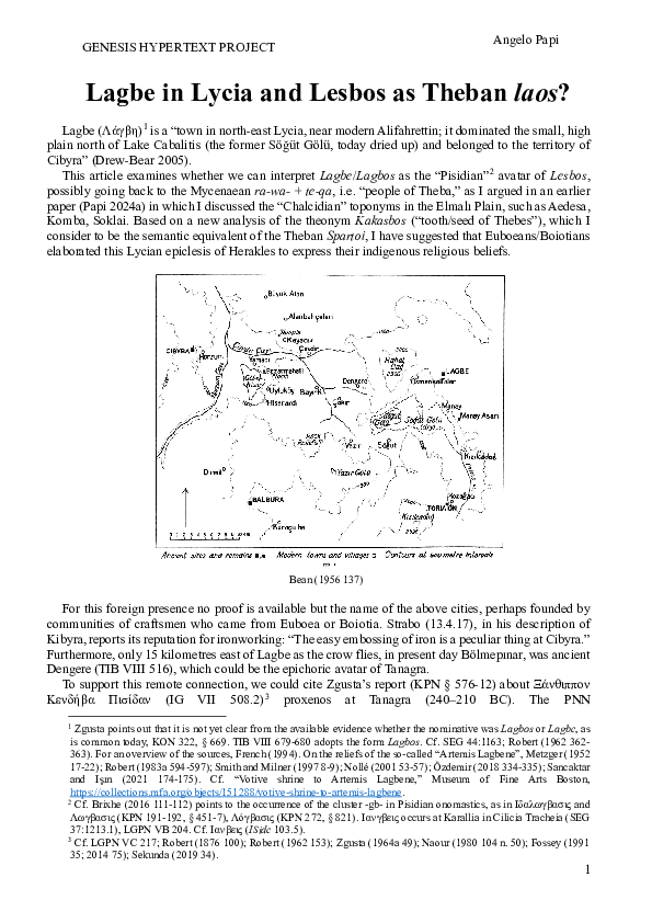 (PDF) Lagbe in Lycia and Lesbos as Theban laos
