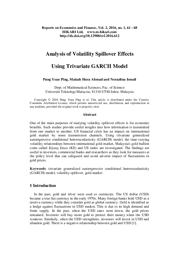 (PDF) Analysis of volatility spillover effects using trivariate GARCH model